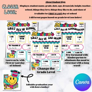 Retro Editable First Day of School Sign Bundle | Back to School Sign ...