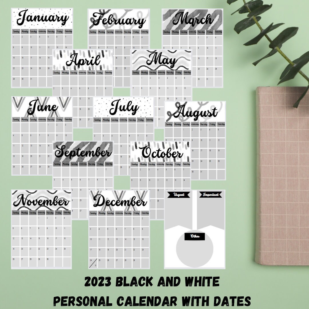 2023 Black & White Printable Calendar English - Etsy