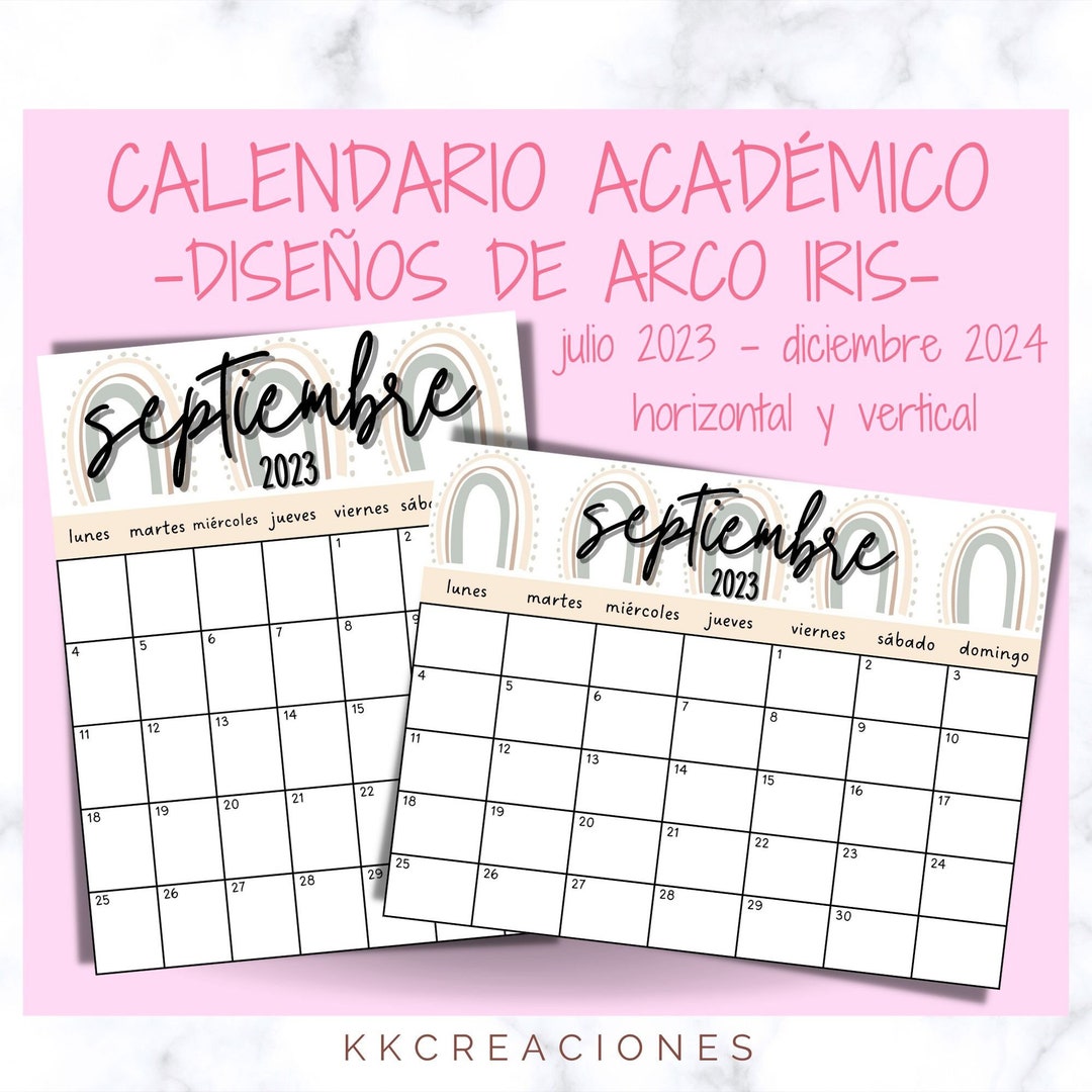 2023-2024 Spanish Printable Academic Calendar W/ Rainbows Calendario ...