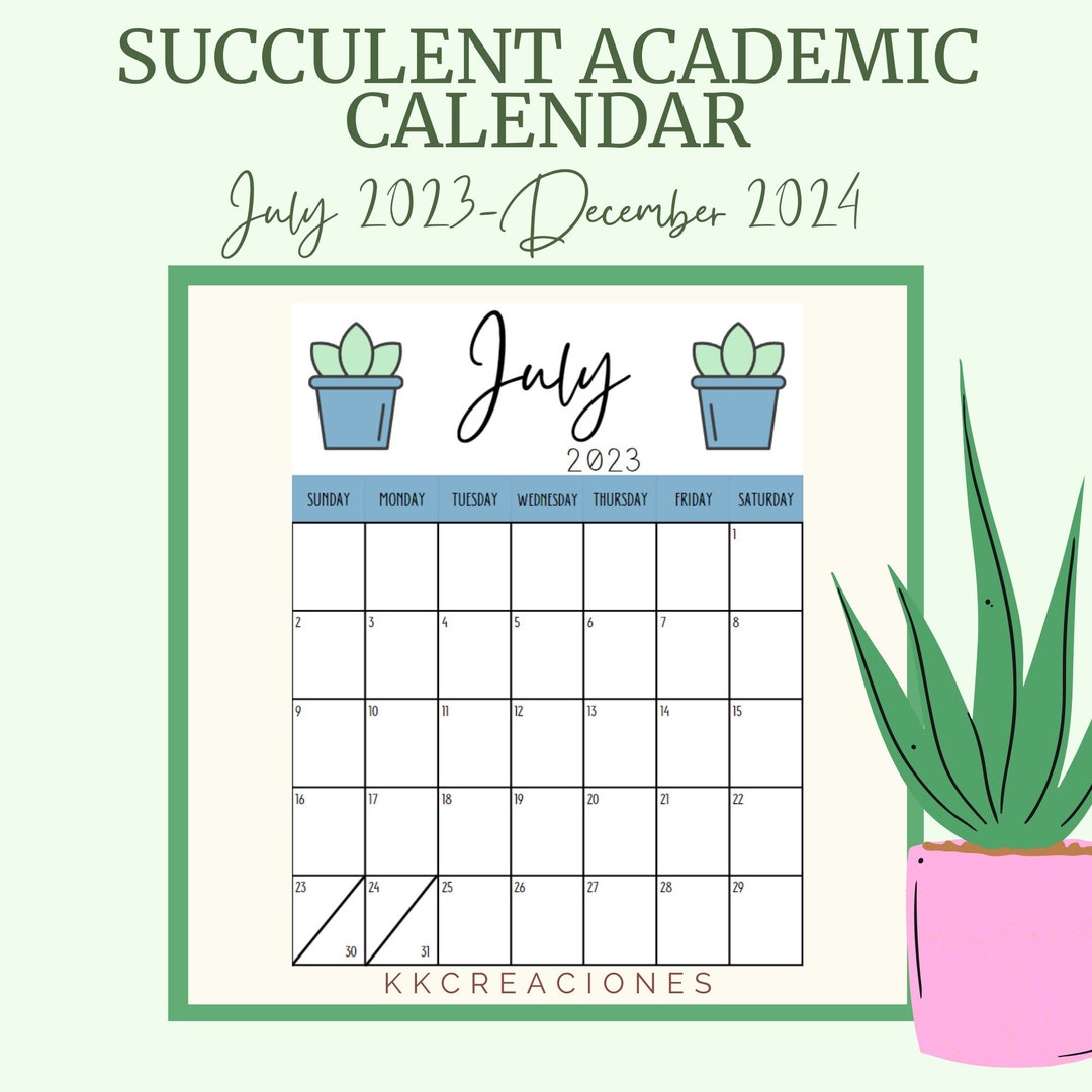 2023-2024 Academic Printable Calendar With Succulent Design Digital ...
