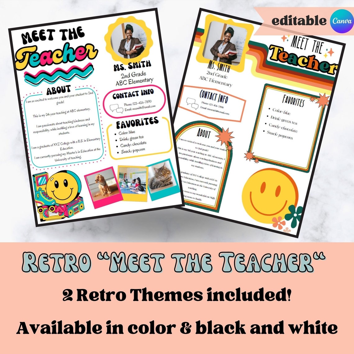 Retro Meet the Teacher Canva Template Back to School Retro - Etsy