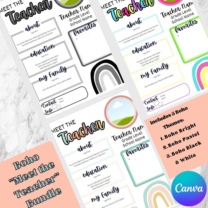 Boho Meet the Teacher Canva Template | Back to School | Boho Bright ...