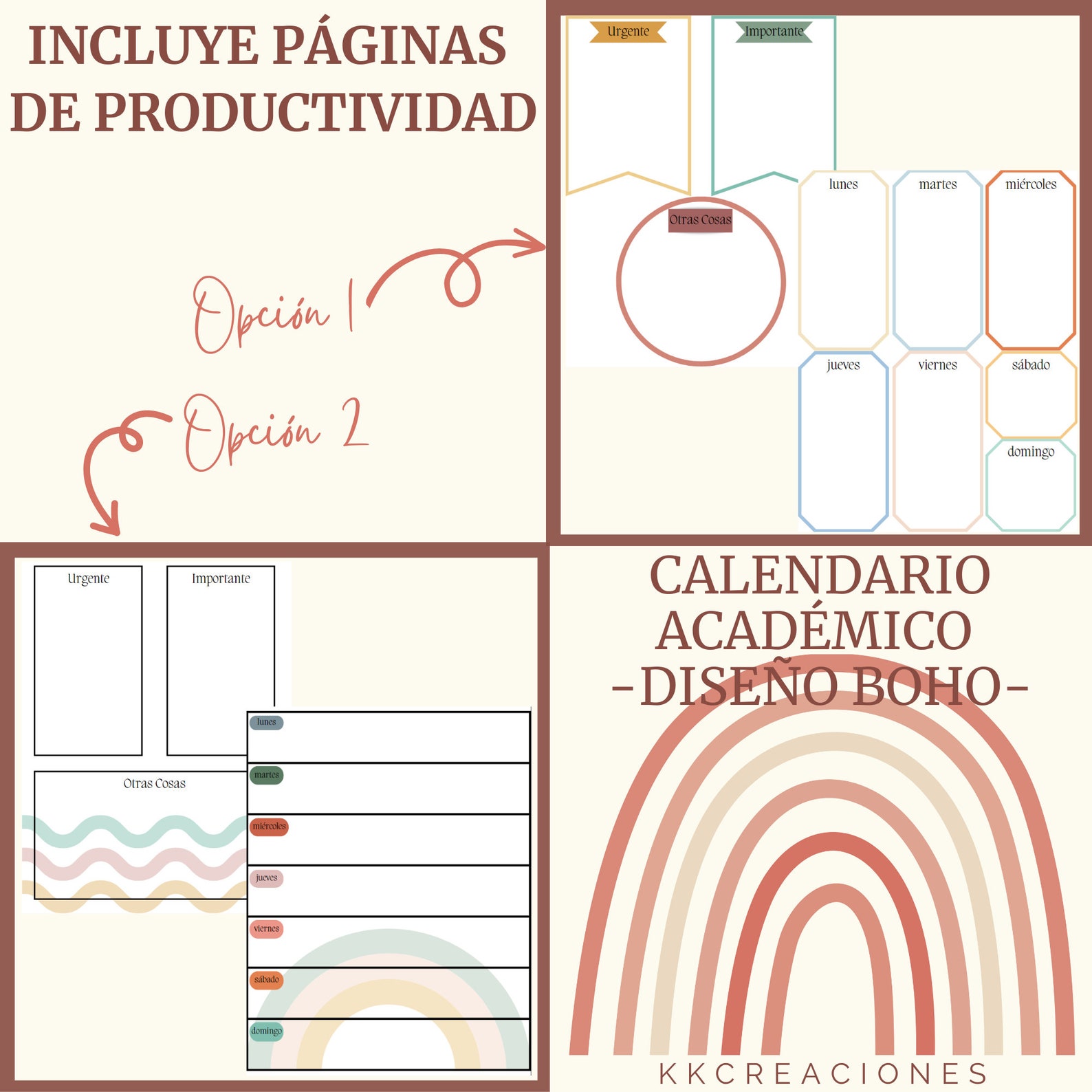 2023-2024 Spanish Academic Printable Calendar With Boho Design ...