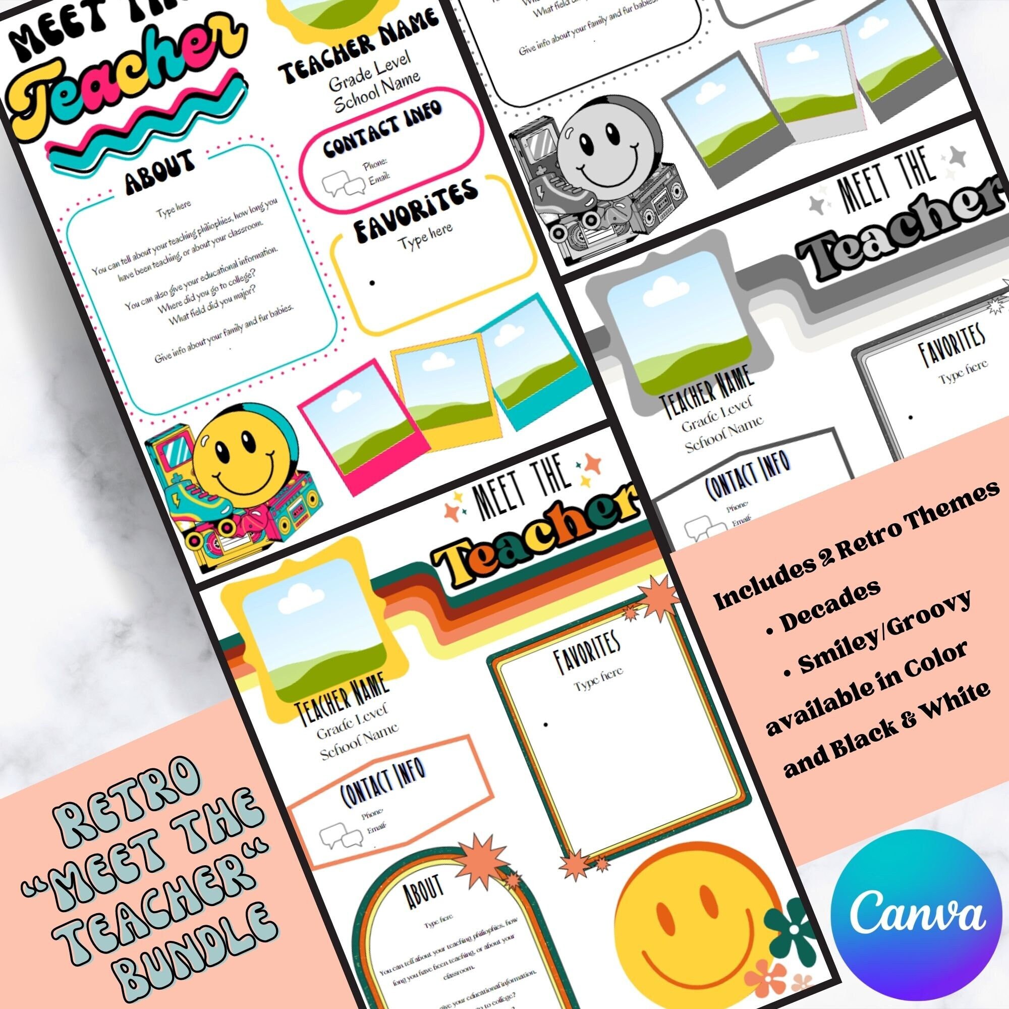 Retro Meet the Teacher Canva Template | Back to School | Retro Decades ...