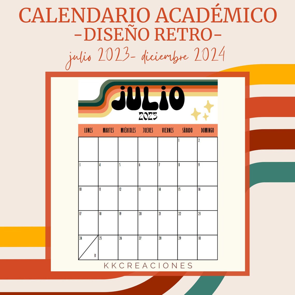 2023-2024 Spanish Academic Printable Calendar With Retro Design ...