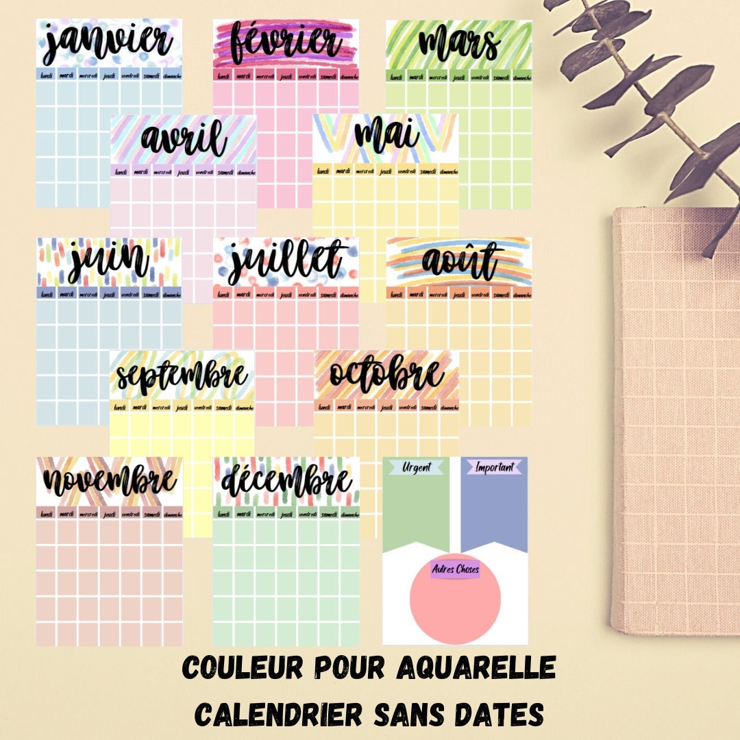French Watercolor Calendar - Printable - Etsy Canada