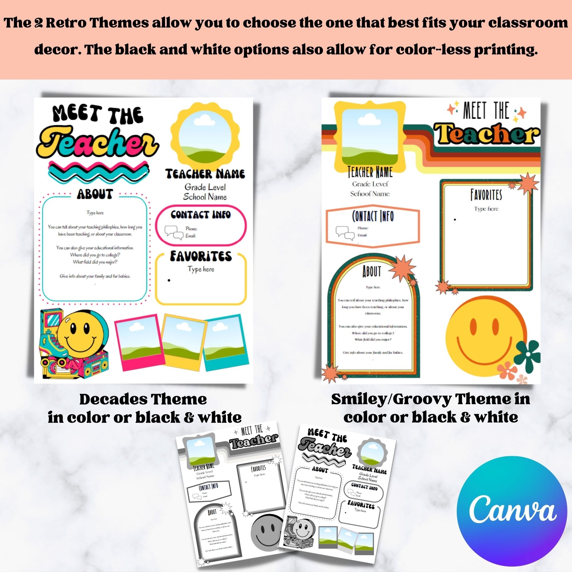 Retro Meet the Teacher Canva Template Back to School Retro Decades ...
