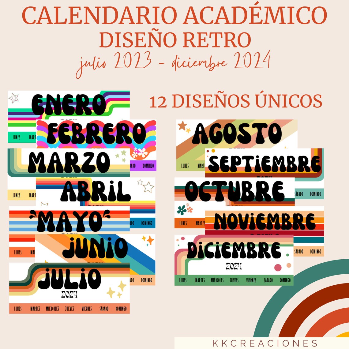 2023-2024 Spanish Academic Printable Calendar With Retro Design ...