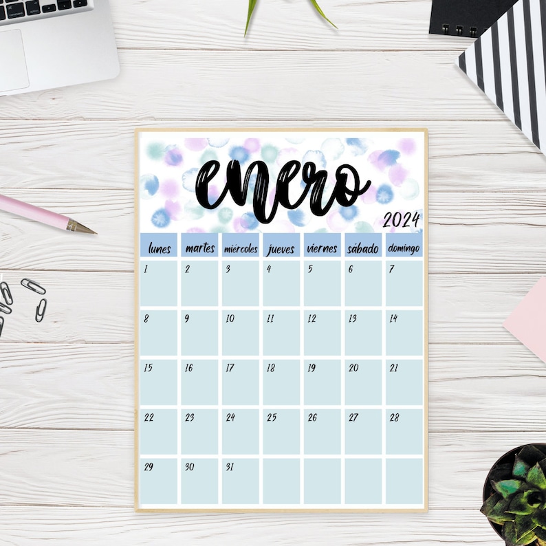 2023-2024 Spanish Printable Calendar With Watercolor Design updated ...