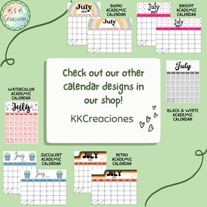 2023-2024 Academic Printable Calendar With Succulent Design Digital ...