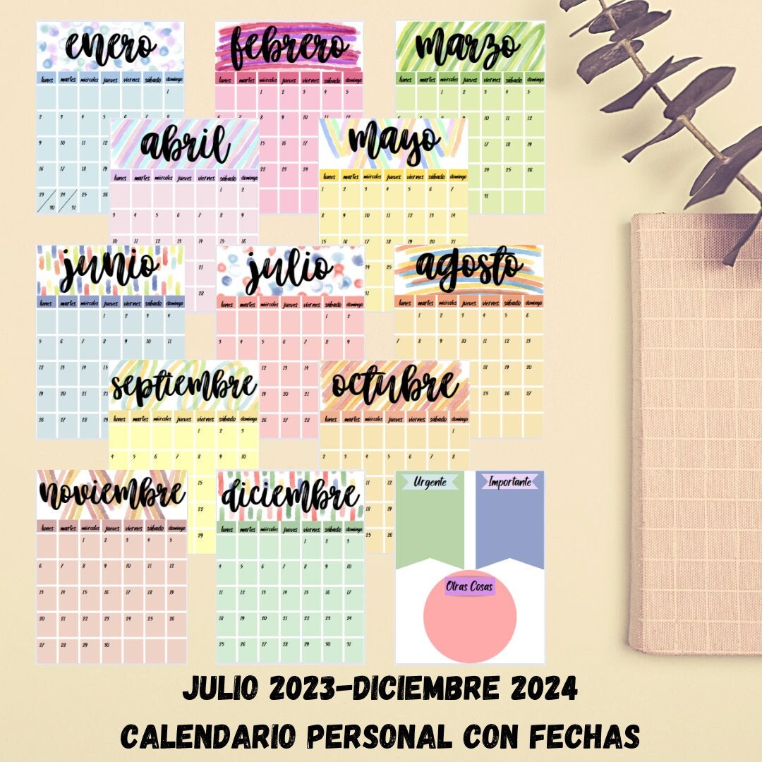 2023-2024 Spanish Printable Calendar With Watercolor Design updated ...