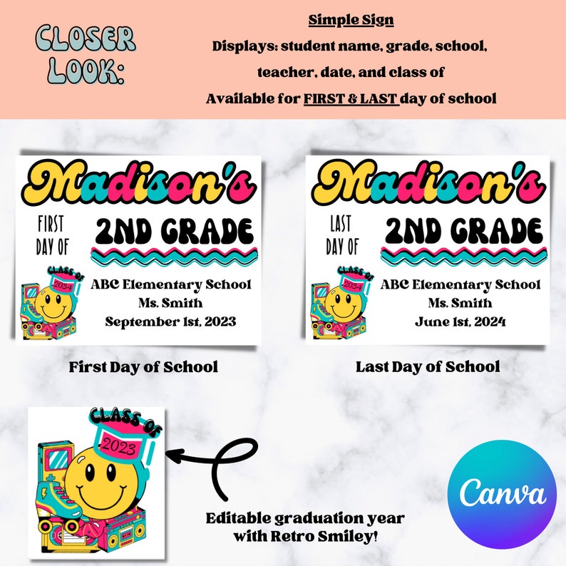 Retro Editable First Day of School Sign Bundle | Back to School Sign ...