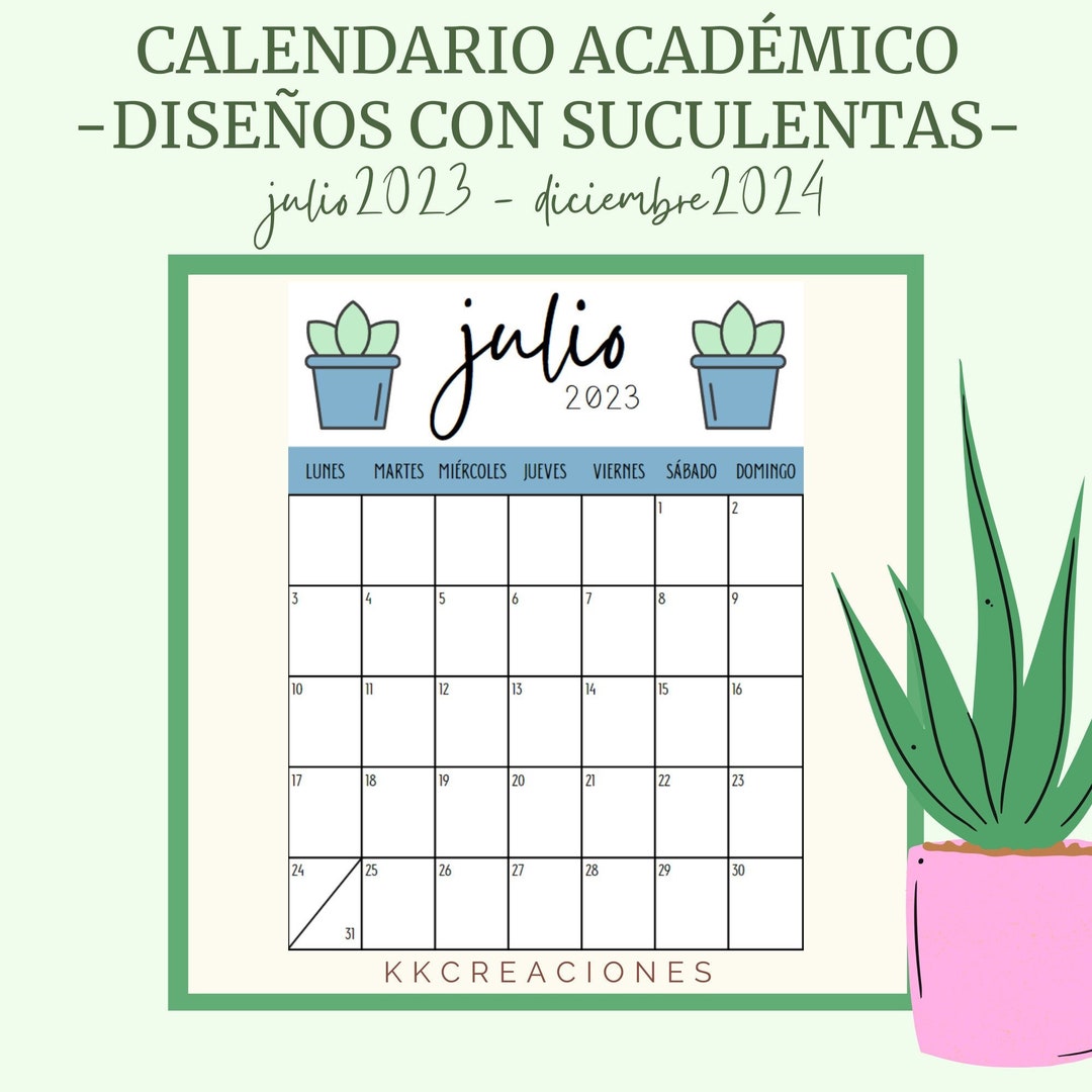 2023-2024 Spanish Academic Printable Calendar W/ Succulent Design ...