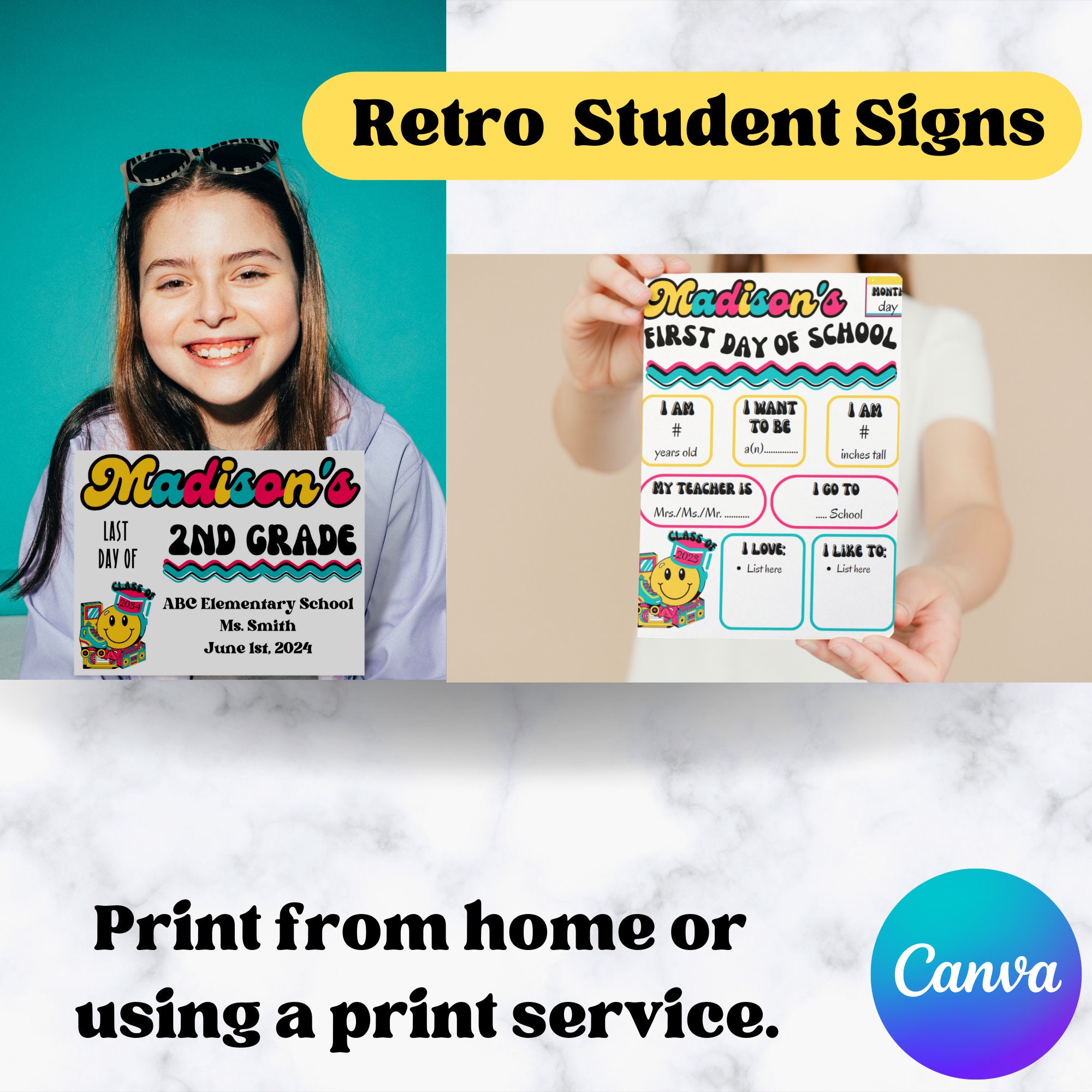 Retro Editable First Day of School Sign Bundle Back to School Sign ...