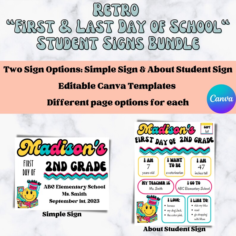 Retro Editable First Day of School Sign Bundle | Back to School Sign ...