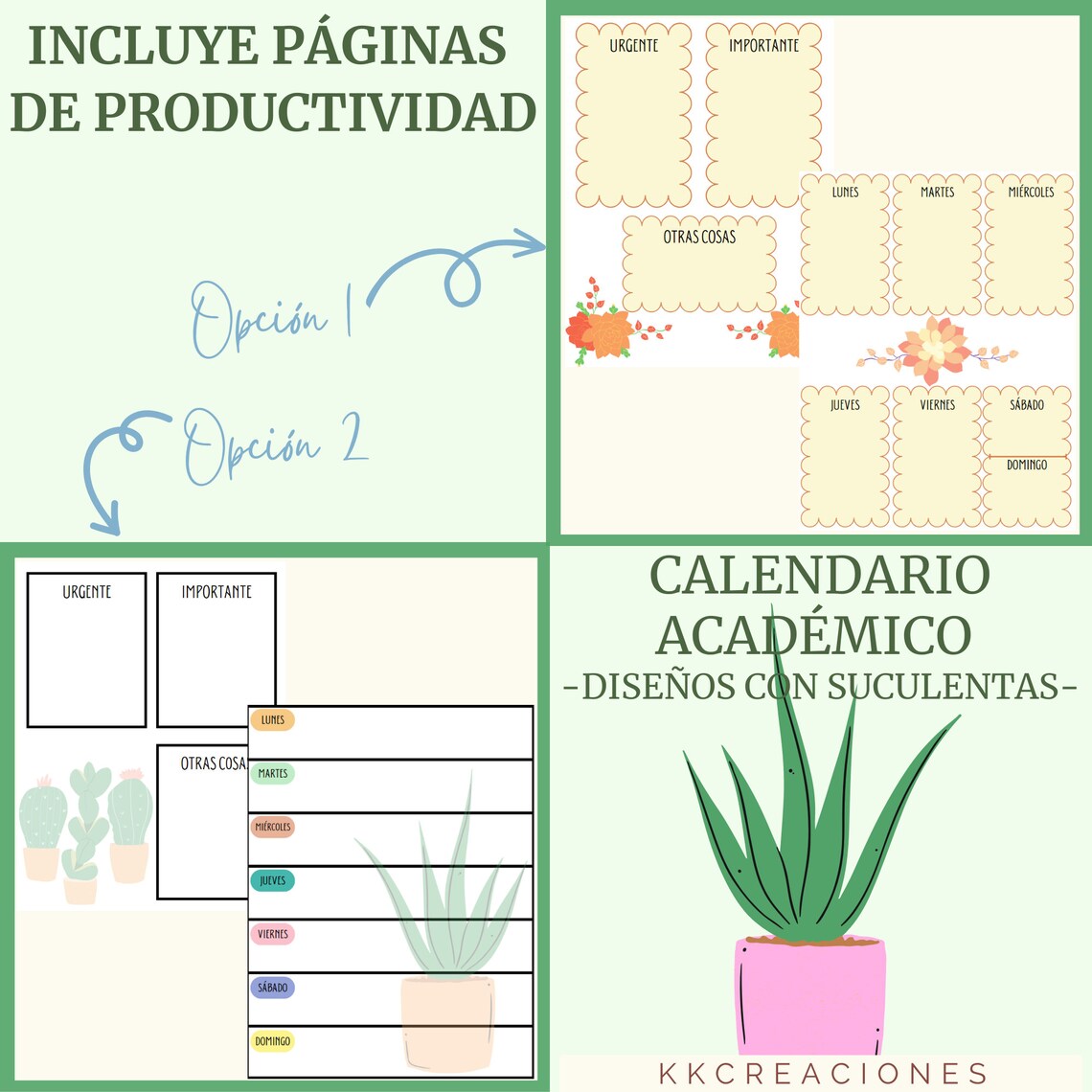 2023-2024 Spanish Academic Printable Calendar W/ Succulent Design ...