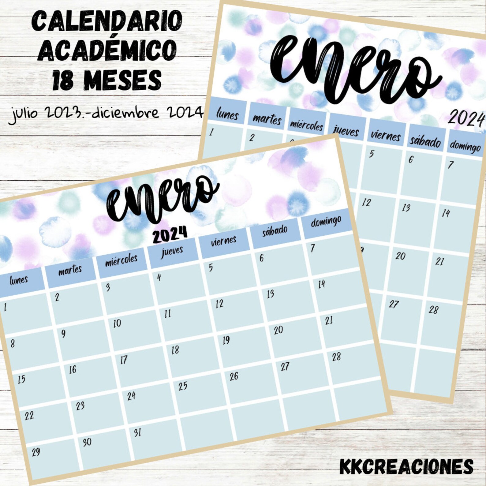 2023-2024 Spanish Printable Calendar With Watercolor Design updated ...