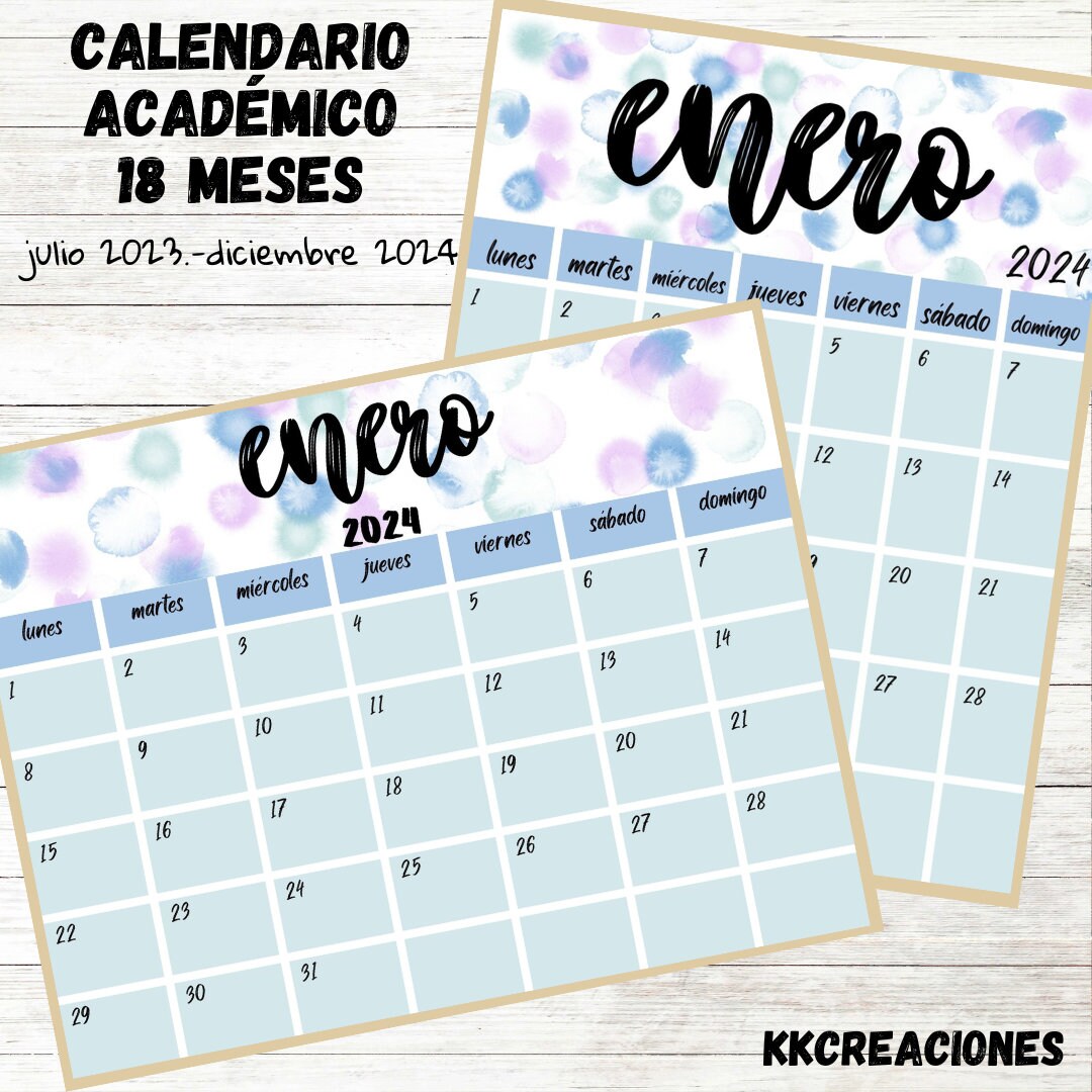 2023-2024 Spanish Printable Calendar With Watercolor Design updated ...