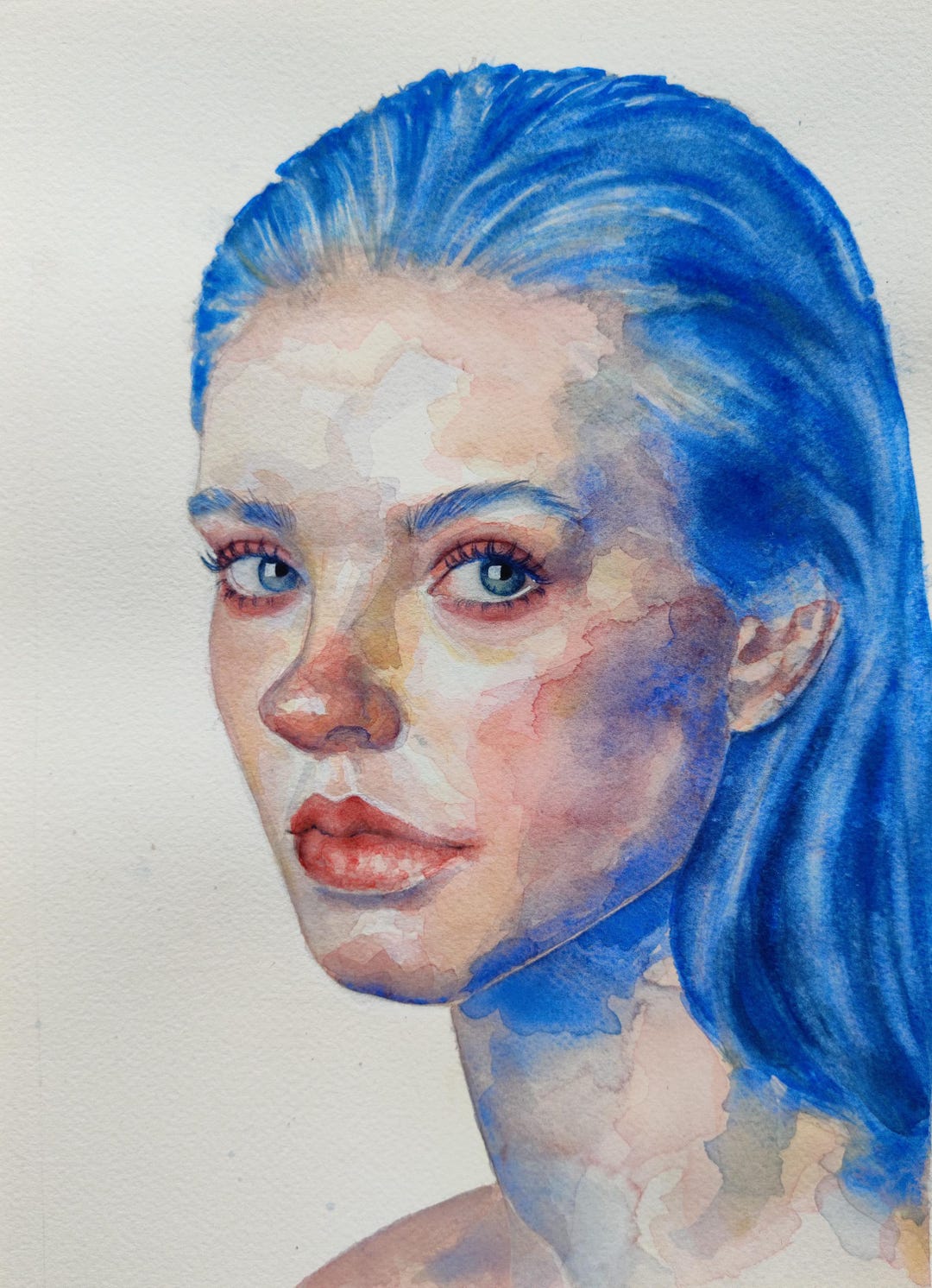 Feeling Blue. Watercolor Portrait. Original Watercolor Painting ...
