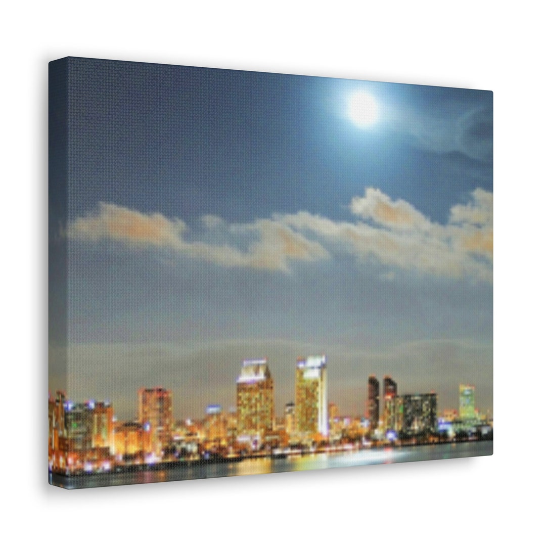 Moon Over the City Skylight Canvas Print,night Skyline With Moon ...