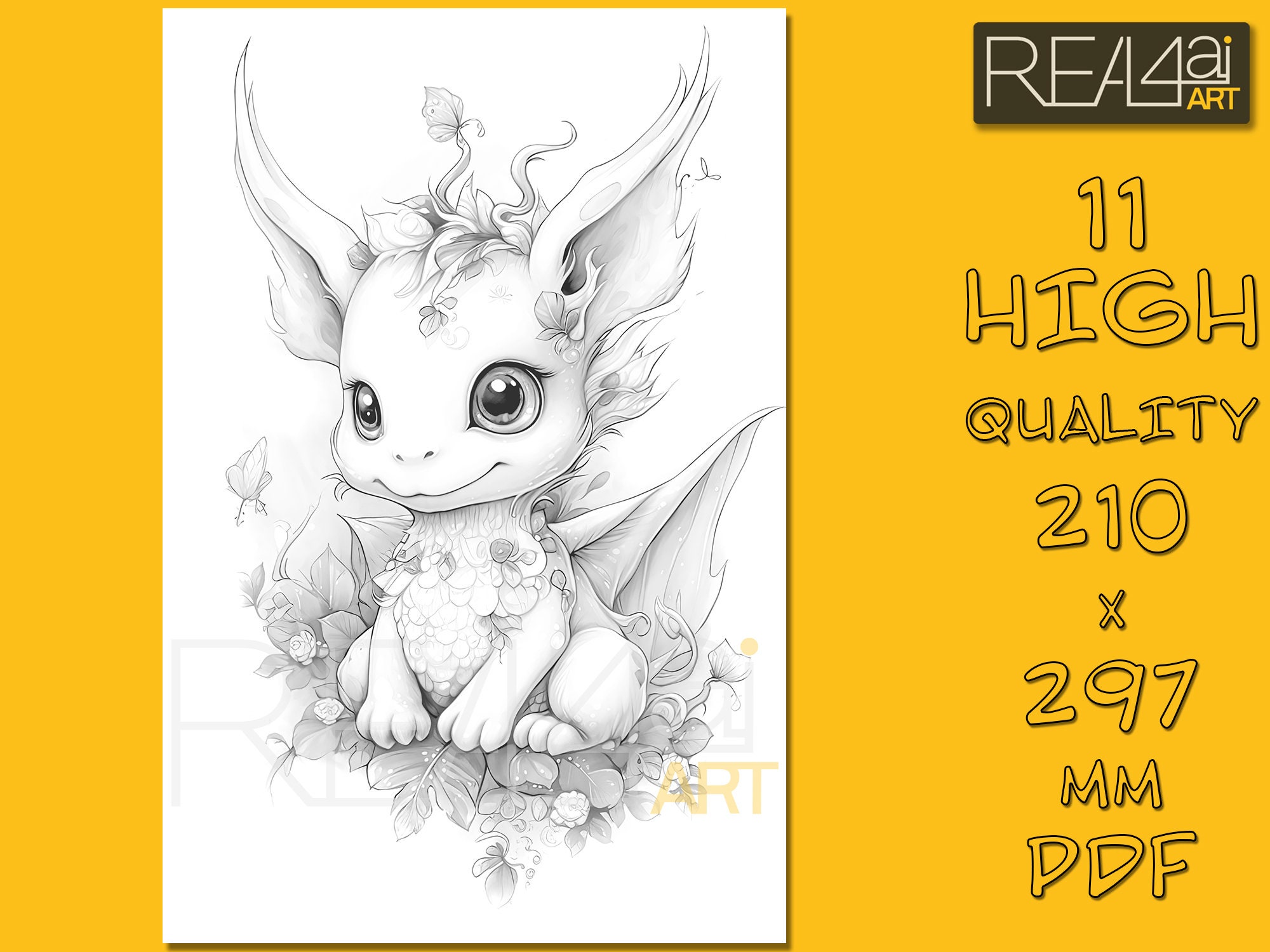 11 Baby Woodland Dragon Fantasy Coloring Page Book, Adults Kids ...