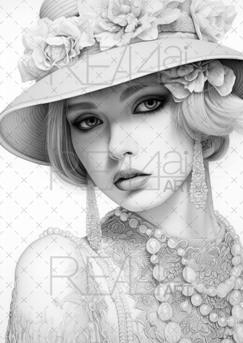 50 Roaring Twenties Gatsby Girls 1920s Coloring Pages PDF Book, Adults ...