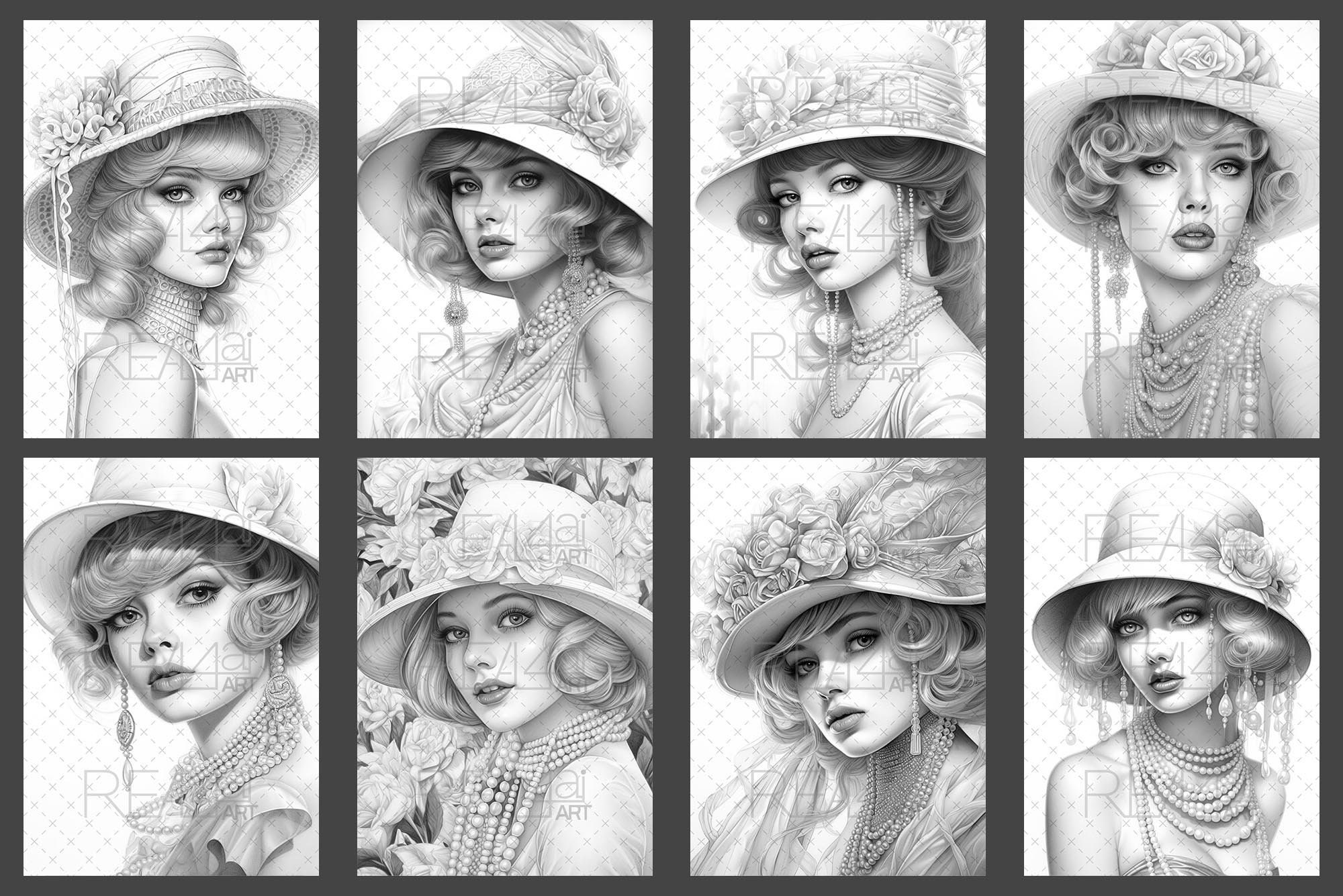 50 Roaring Twenties Gatsby Girls 1920s Coloring Pages PDF Book, Adults ...