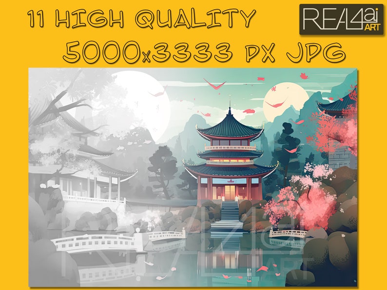 11 Grayscale Chinese Landscape Coloring Book 1, Chinese Art, Asian Art ...