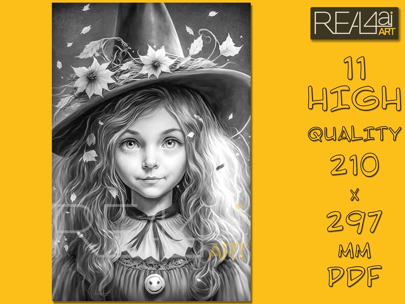 11 Cute Happy Witch Girl Coloring PDF Book, Adults Kids Instant ...