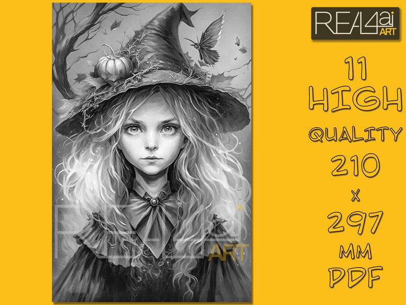 11 Cute Happy Witch Girl Coloring PDF Book, Adults Kids Instant ...