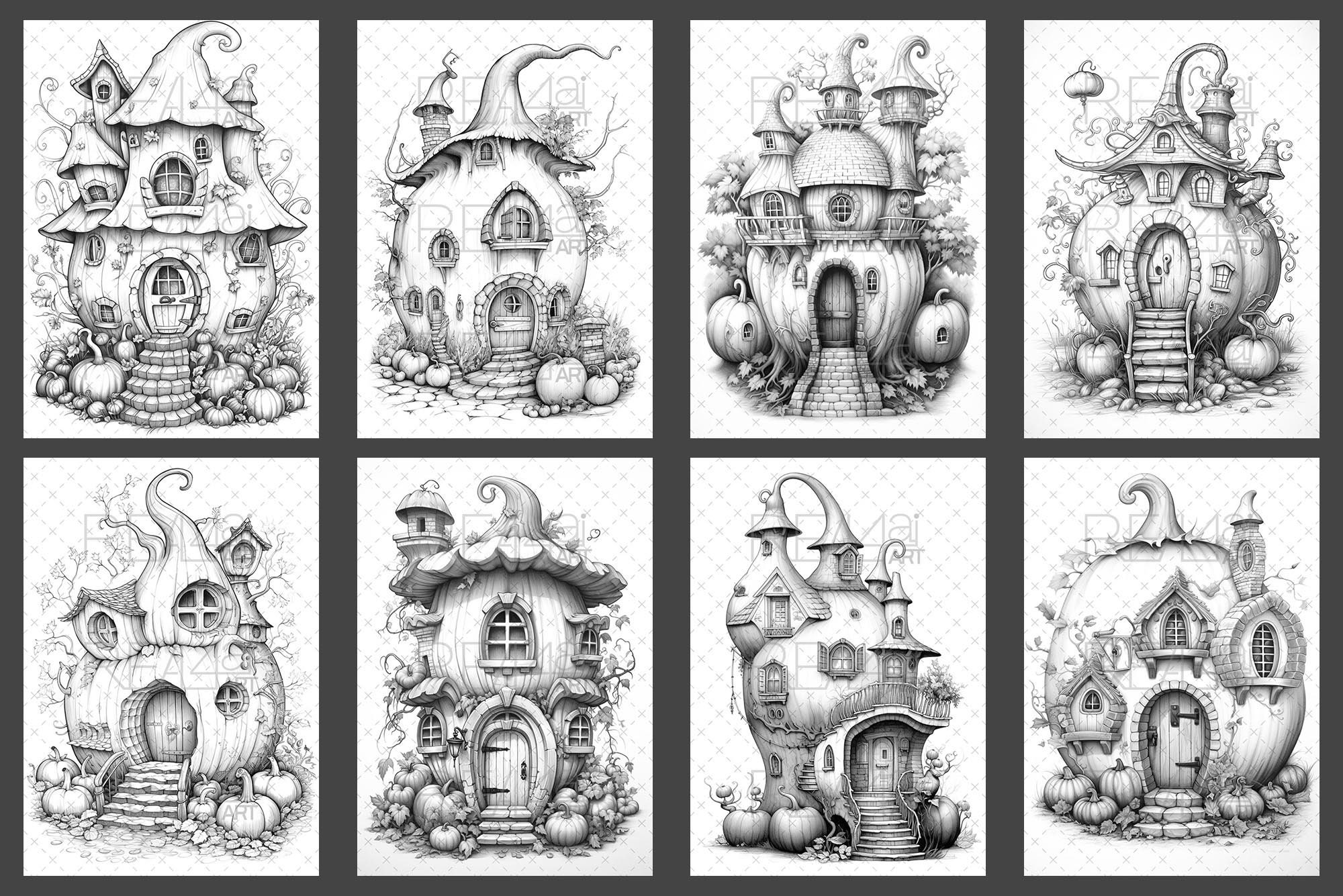 50 Pumpkin House Coloring Pages PDF Book, Adults Kids Instant Download ...