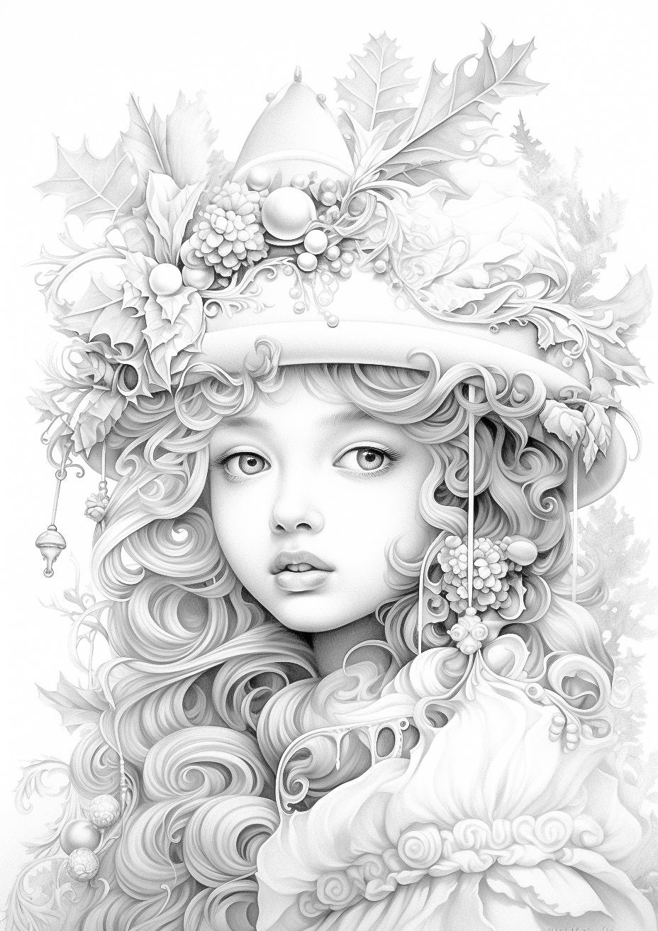 43 Christmas Girls Coloring Pages PDF Book, Adults Kids Instant ...