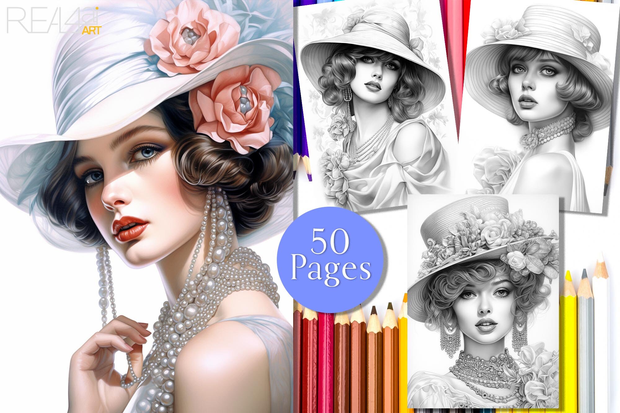 50 Roaring Twenties Gatsby Girls 1920s Coloring Pages PDF Book, Adults ...