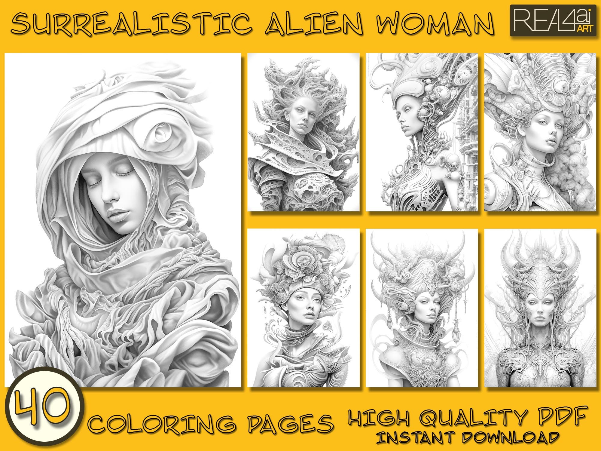 40 Surrealistic Alien Women Coloring Pages Printable PDF Book - Etsy