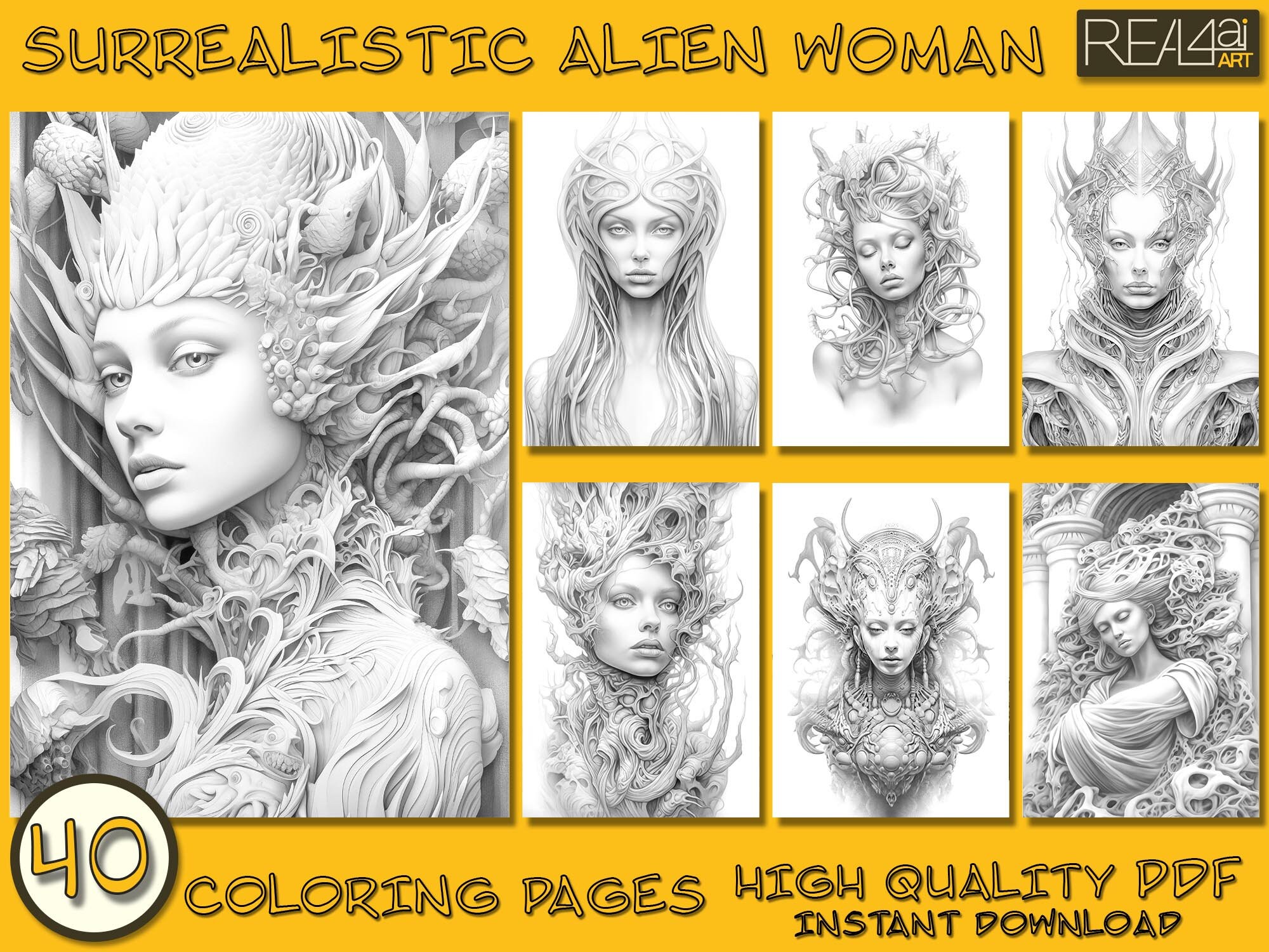 40 Surrealistic Alien Women Coloring Pages Printable PDF Book - Etsy