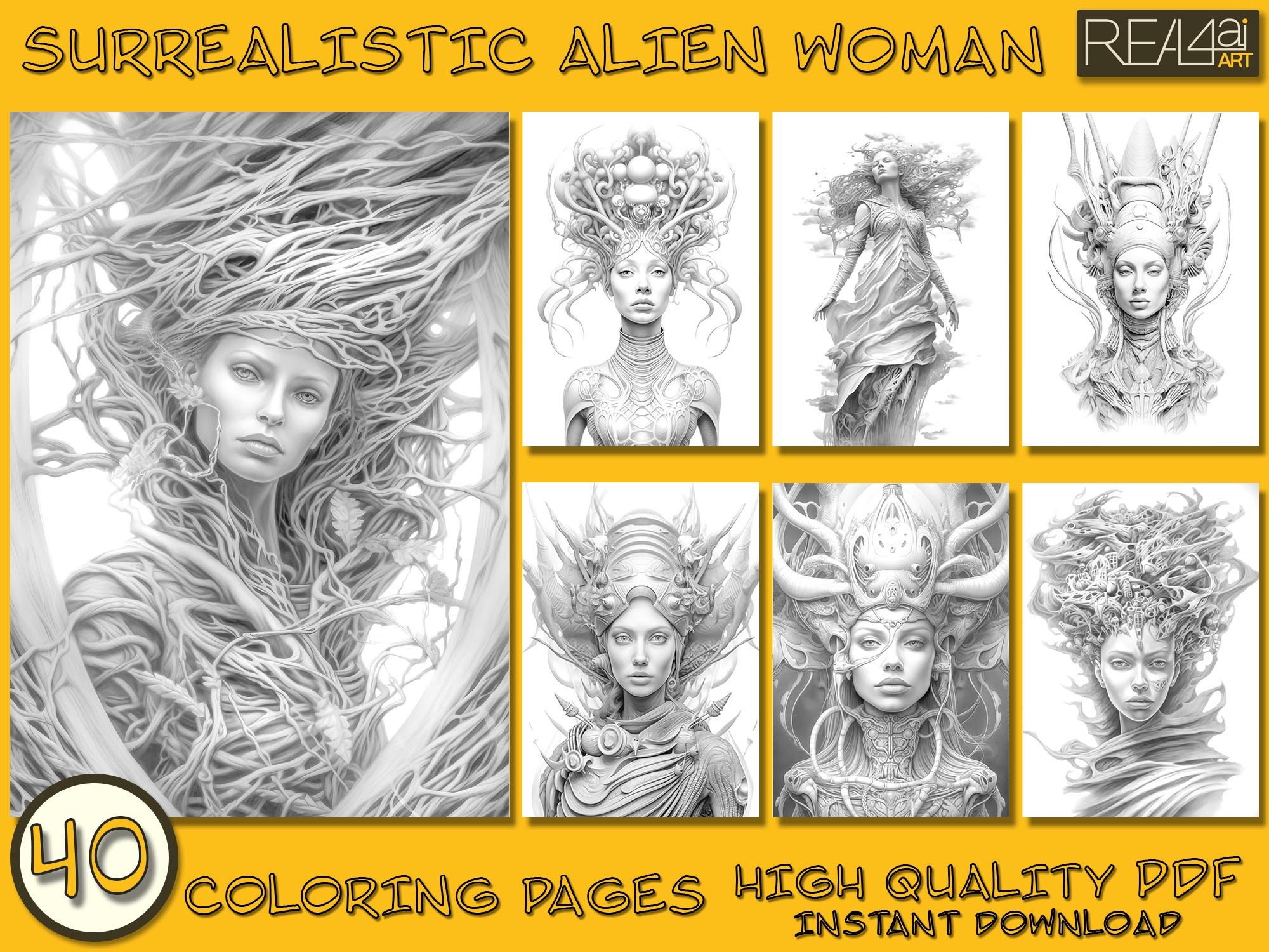 40 Surrealistic Alien Women Coloring Pages Printable PDF Book - Etsy