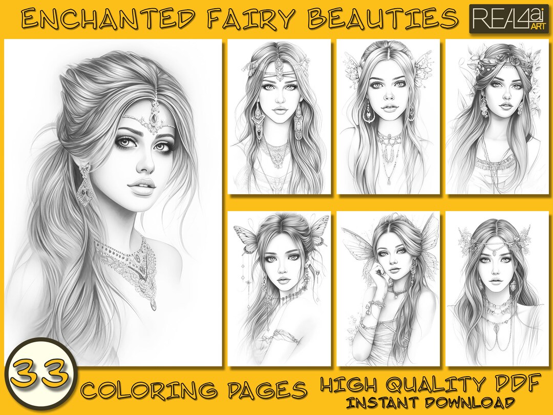 33 Enchanted Fairy Beauties Coloring Pages PDF Book, Adults Kids ...