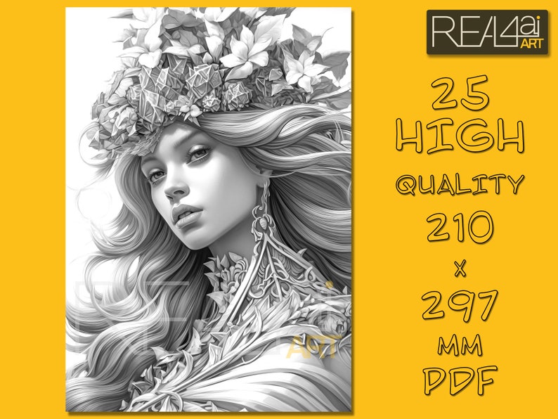 25 Blooming Girls Coloring Pages Printable PDF Book, Adults Kids ...