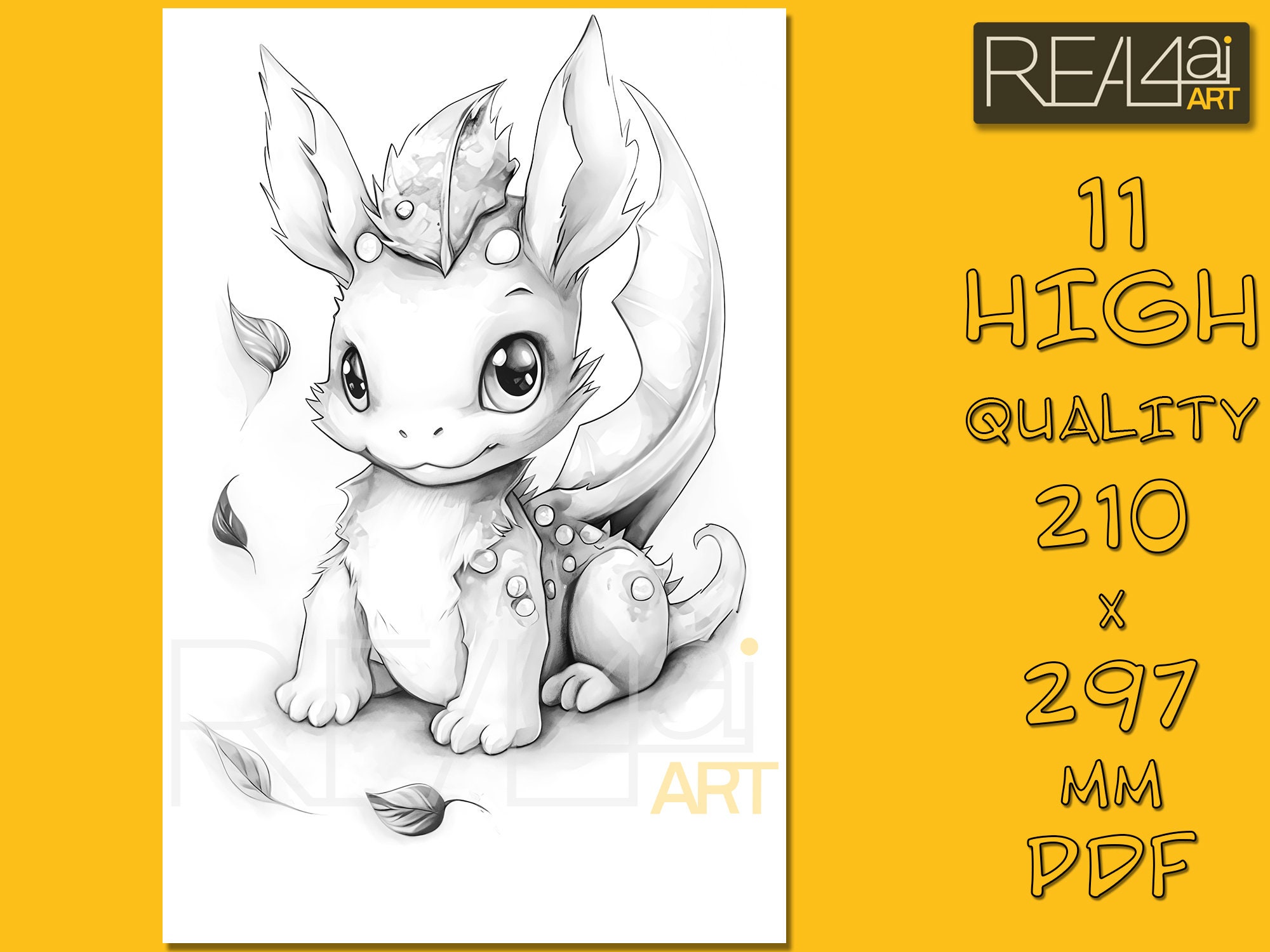 11 Baby Woodland Dragon Fantasy Coloring Page Book, Adults Kids ...