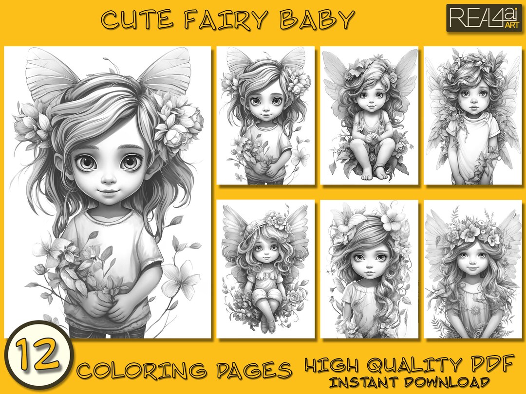 12 Cute Fairy Babies Coloring Pages Printable PDF Book, Adults Kids ...