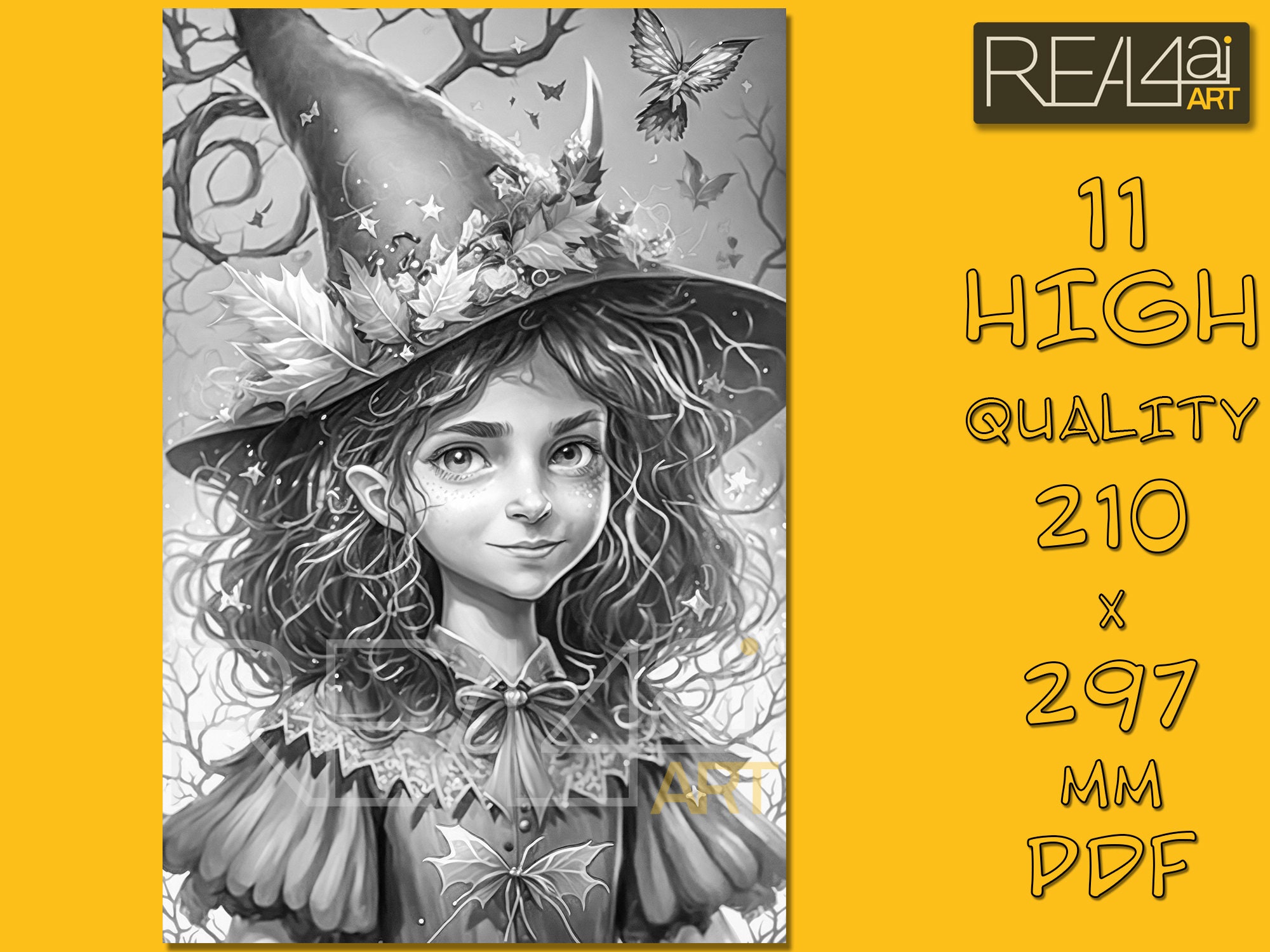 11 Cute Happy Witch Girl Coloring PDF Book, Adults Kids Instant ...