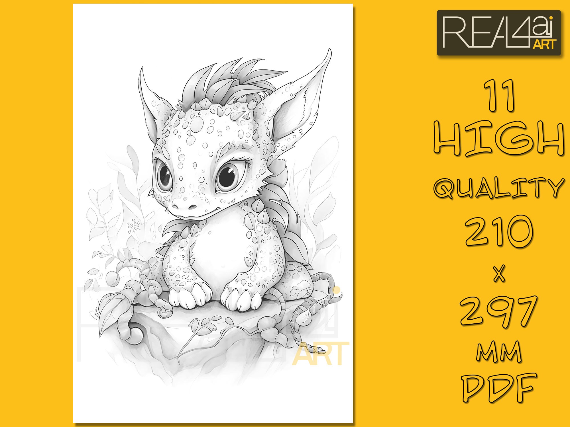 11 Baby Woodland Dragon Fantasy Coloring Page Book, Adults Kids ...