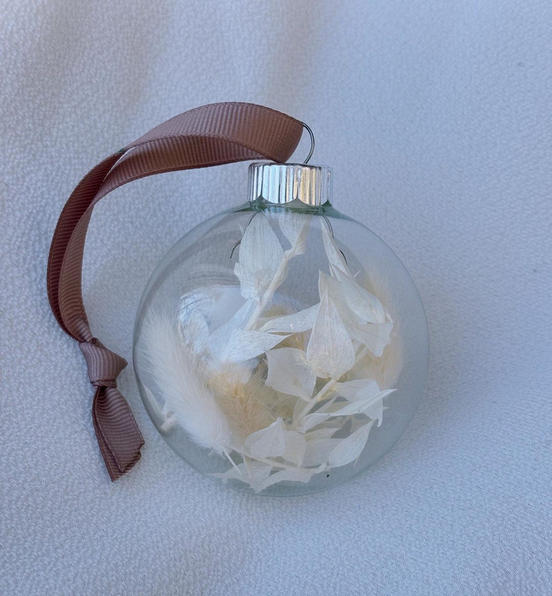 Glass Ornament With Bleached Bunny Tail Grass & Bleached Ruscus - Etsy