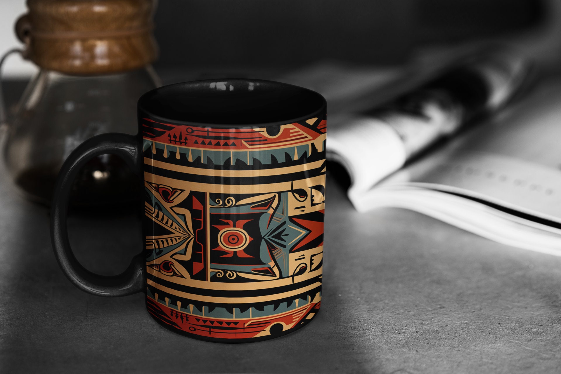 Native American/indigenous People Tribal Designed 11oz Black Ceramic ...