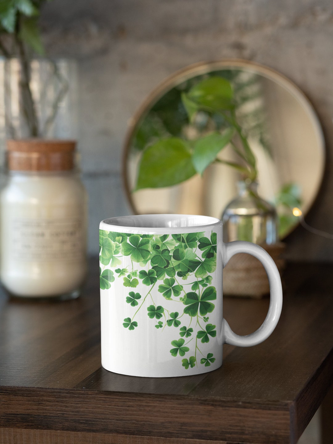 Irish Pride Mug, Lucky Clover Mug, Green Clover Floral Mug, Ceramic Mug ...