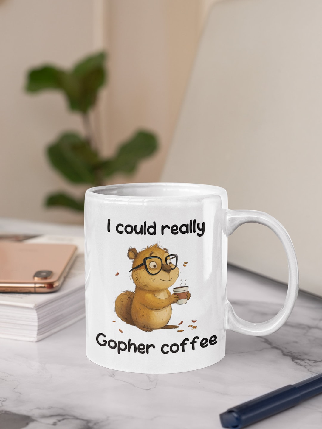 I Could Gopher Coffee, Funny Pun Mug, Cute Gopher With Glasses, Ceramic Mug 11oz - Etsy