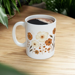 Floral Coffee Mug, Earthy Tones, Flowers, Gardeners Coffee Mug, Coffee ...