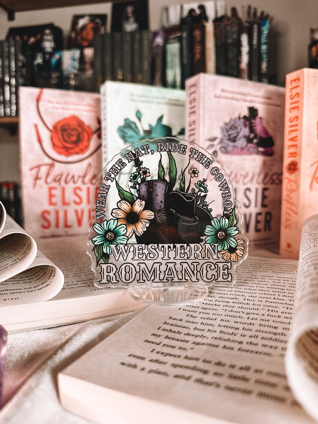 Western Romance Bookshelf Stand | Bookshelf Decor | Acrylic Sign for ...