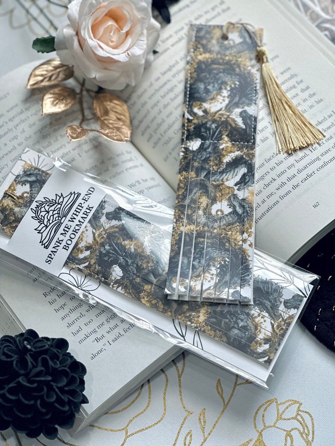 Spank Me Bookmark | Gold Dragon Faux Leather Whip End Bookmark ...