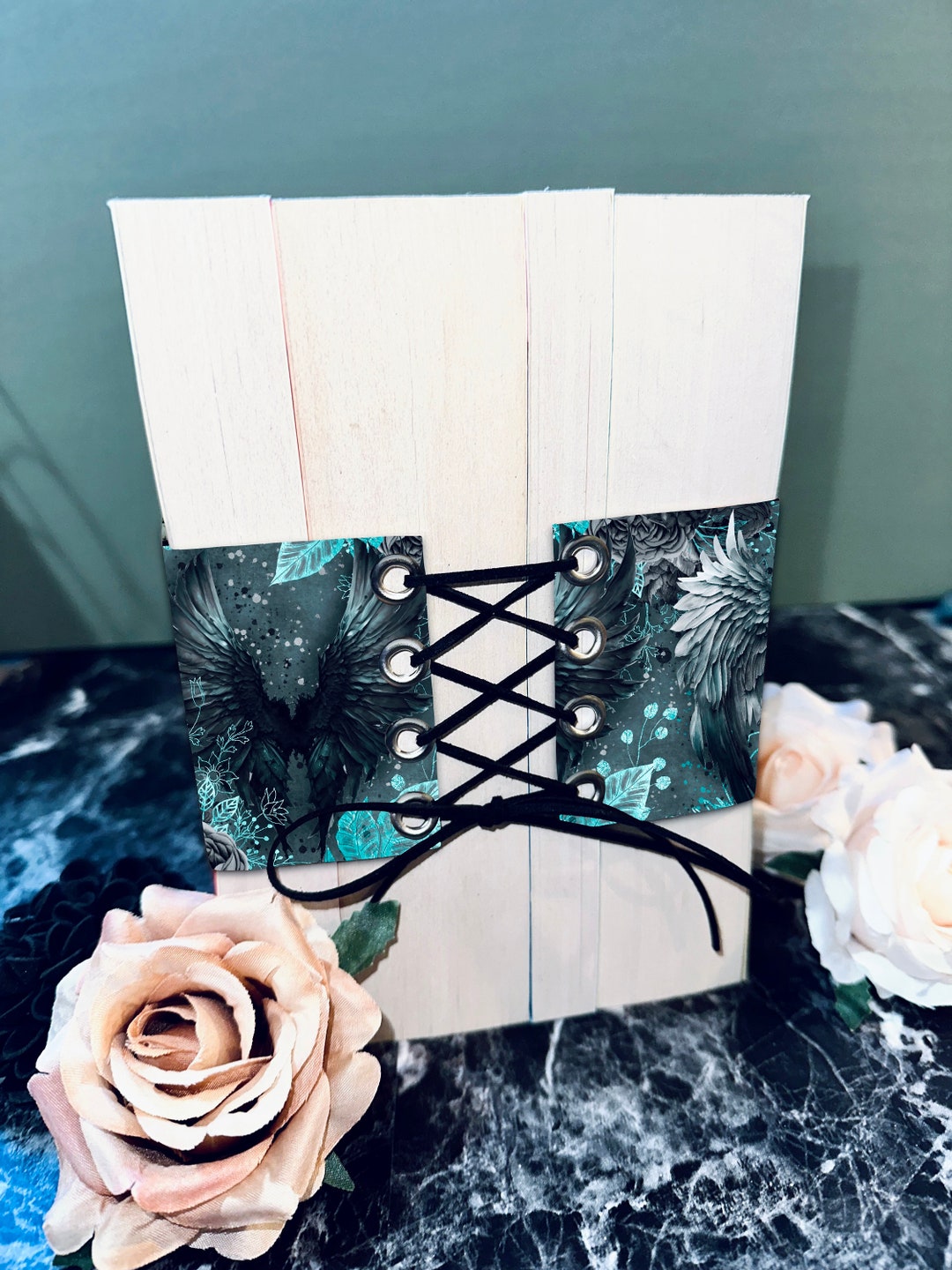 Custom Book Corset Feather Wings Faux Leather Book Binding Book Shelf ...